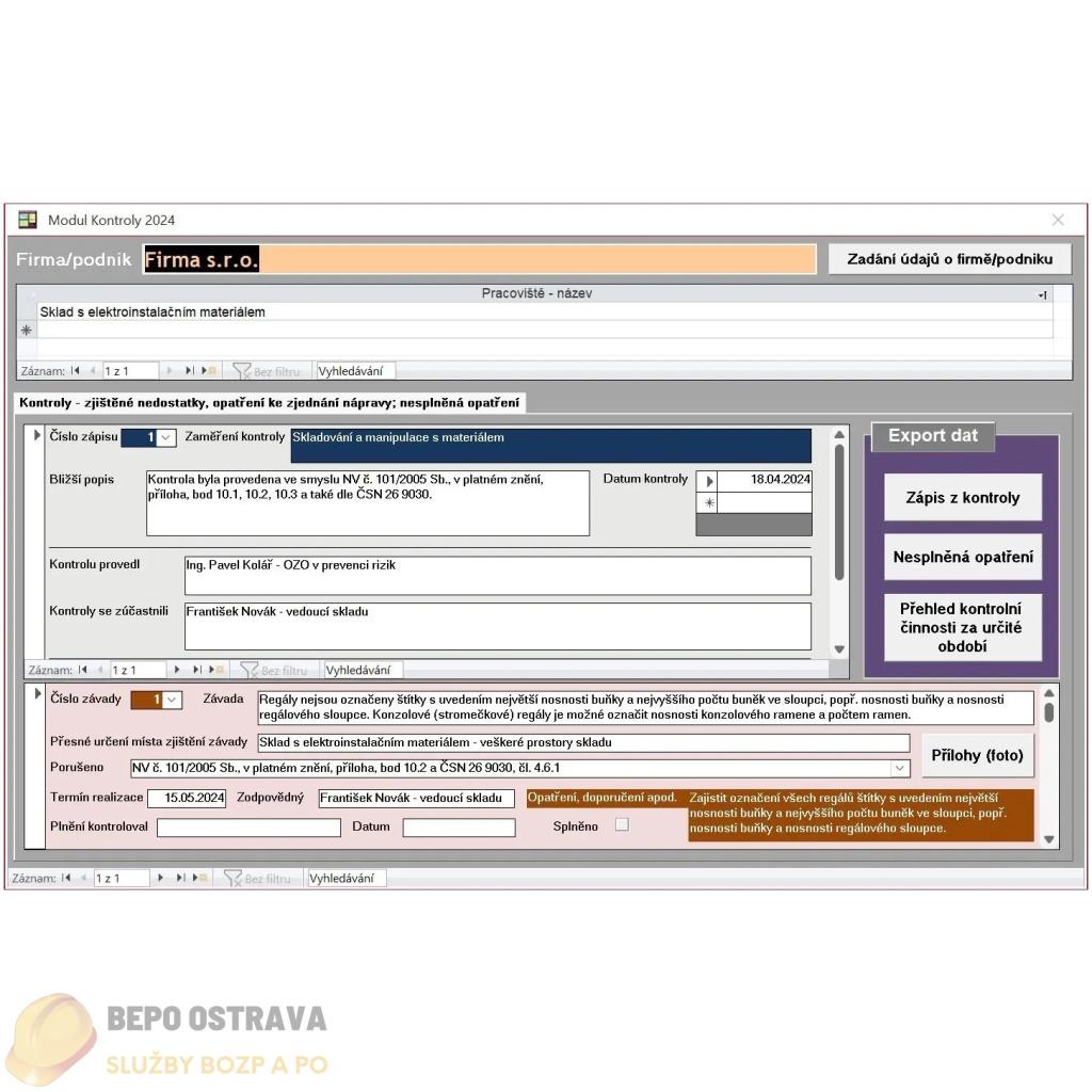Software BOZP: MODUL Kontroly 2024 » BEPO Ostrava